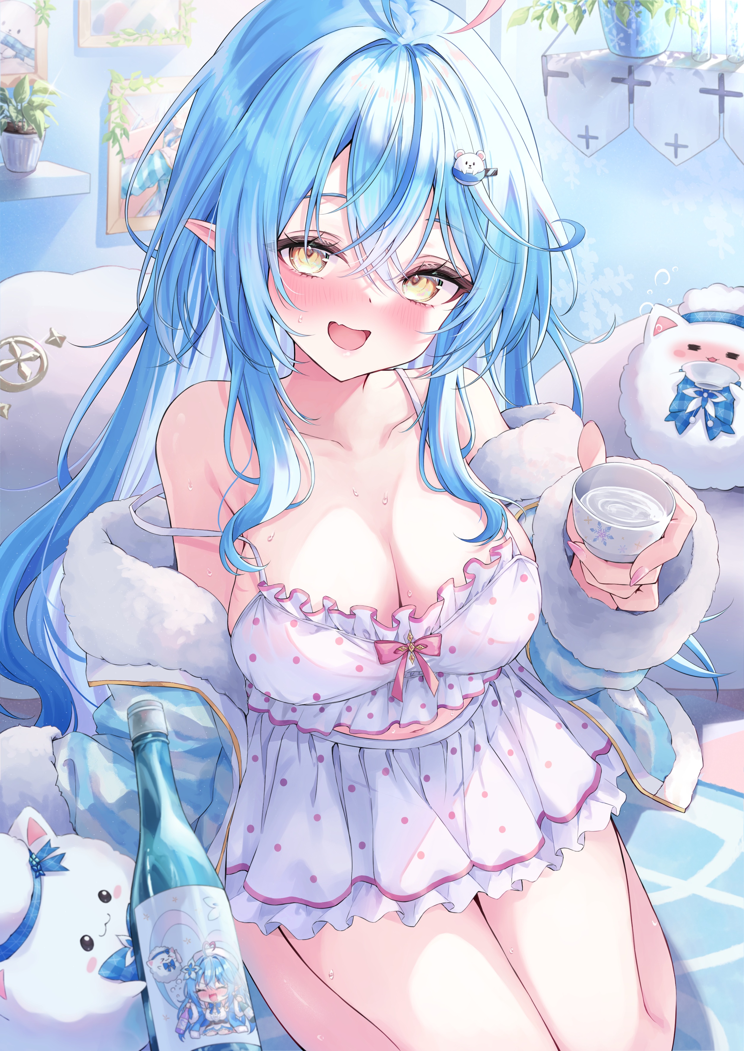 aoha (aohasora) hololive yukihana lamy yukimin (yukihana lamy) chibi elf lingerie no bra pajama ...